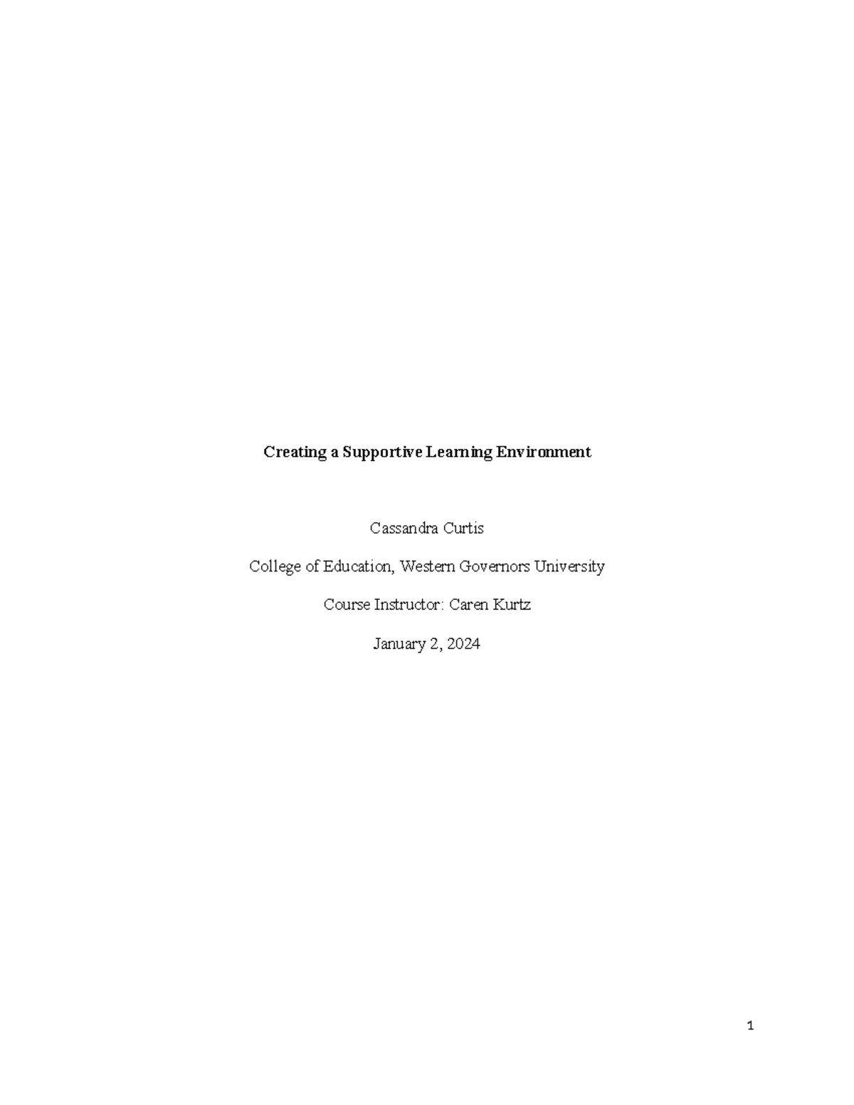 D186 Task 1 Creating A Supportive Learning Environment Creating A Supportive Learning