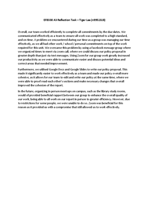 Reflection Task (Assessment 3) 2022 - EFB338 – Reflection Task Task 3 - Reflection Personal ...