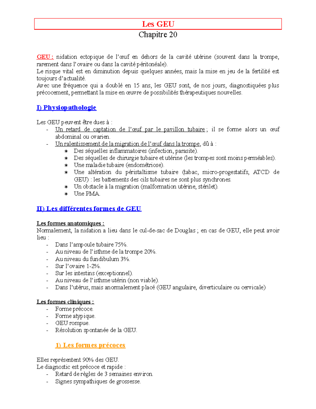 Ch020 Grossesse extra uterine - Les GEU Chapitre 20 GEU : nidation ...