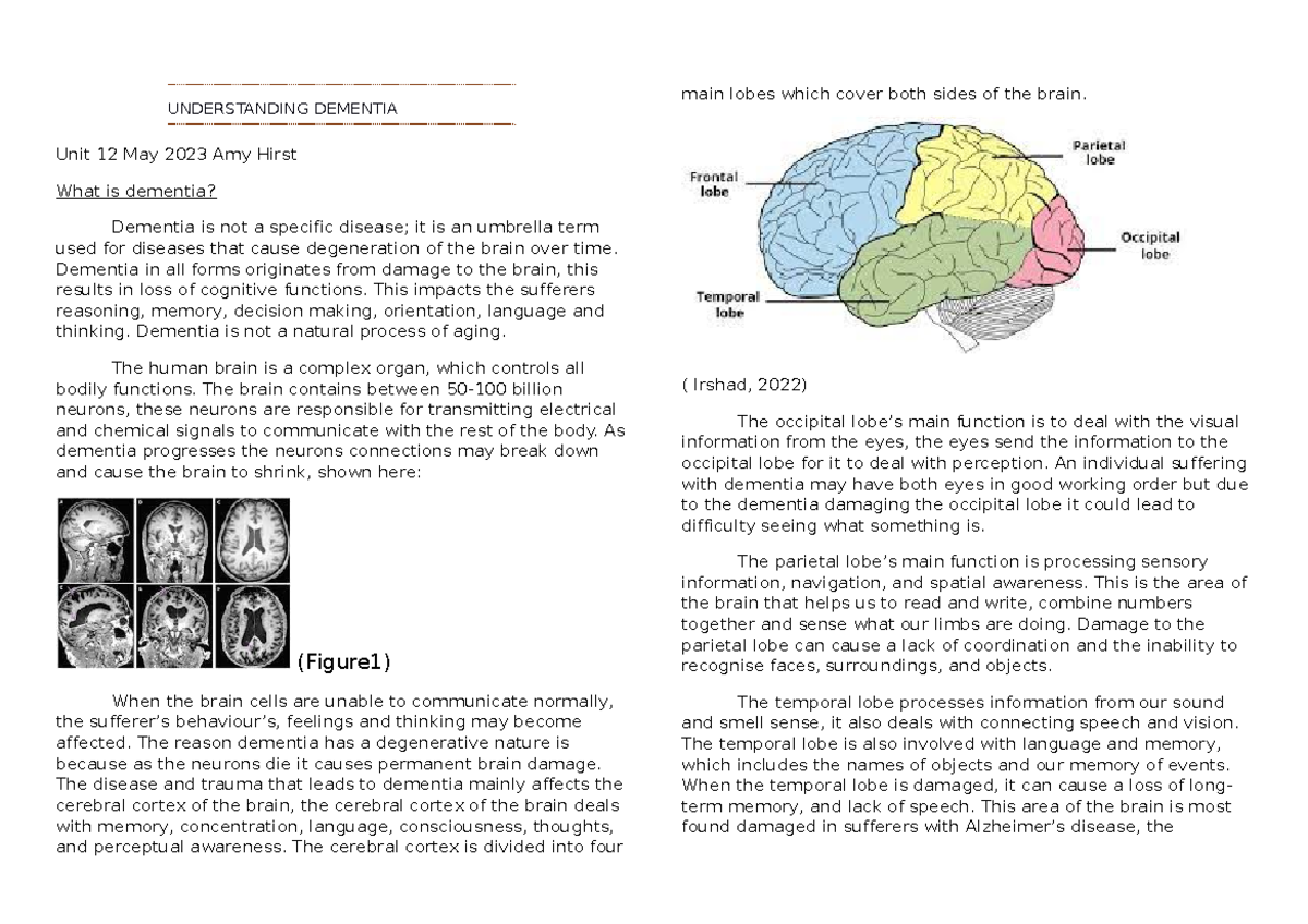 Understanding Dementia - UNDERSTANDING DEMENTIA Unit 12 May 2023 Amy ...