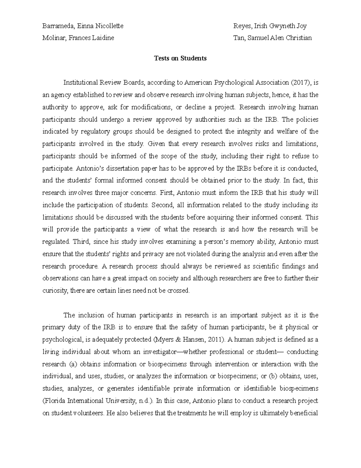 Tests on Students - hatdog - Barrameda, Einna Nicollette Reyes, Irish ...