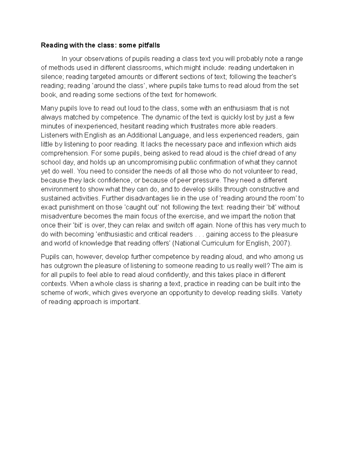 Reading with the class - Many pupils love to read out loud to the class ...