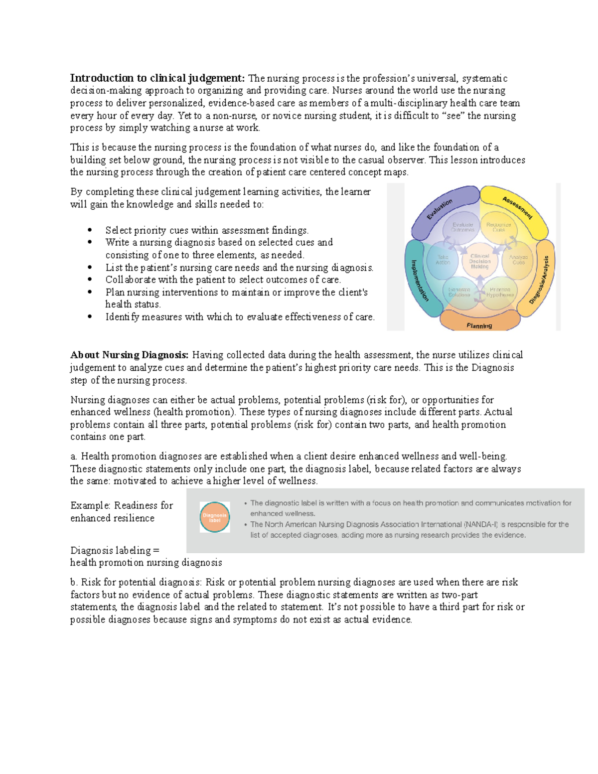 Edapt w1 - Notes - Introduction to clinical judgement: The nursing ...