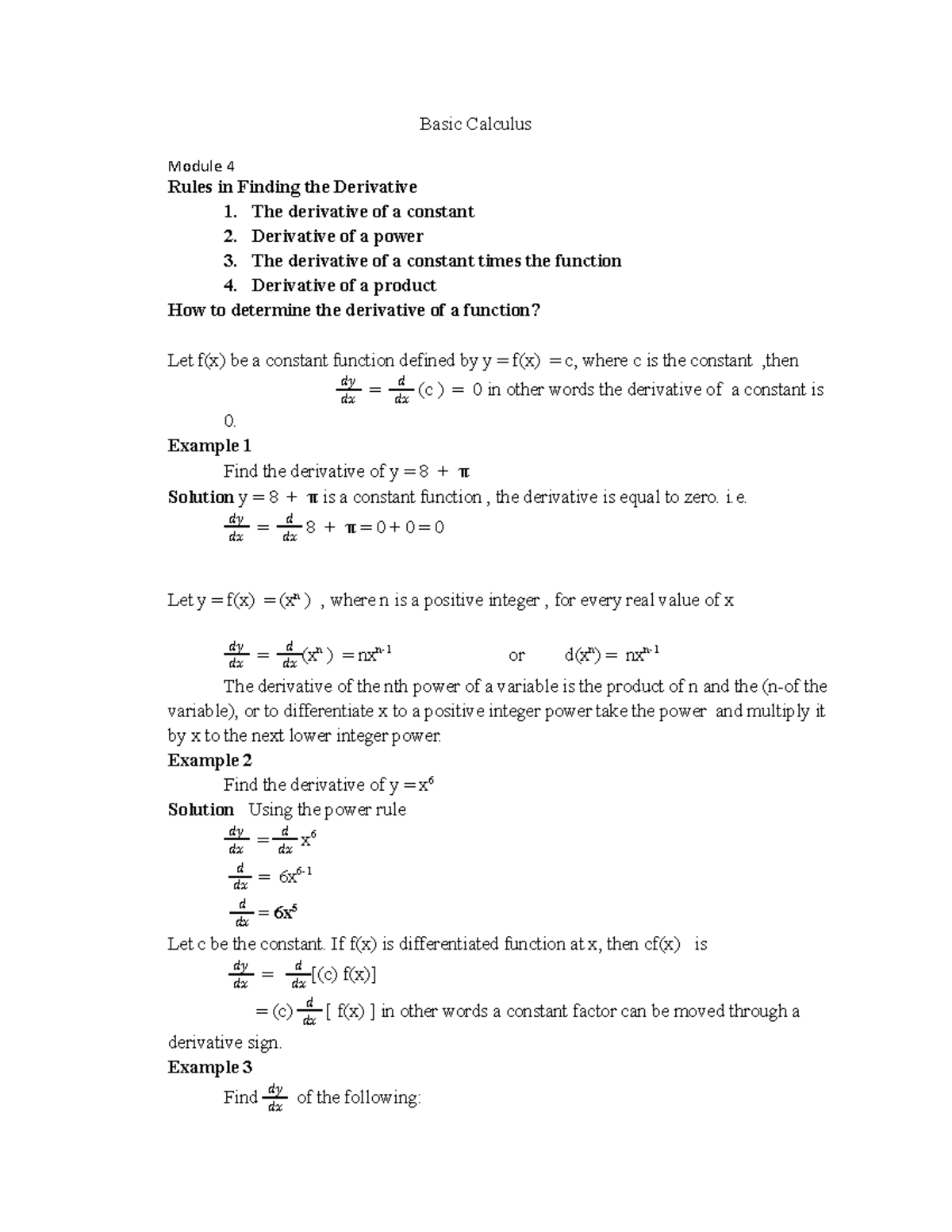 calculus44485533 - Basic Calculus Module 4 Rules in Finding the ...
