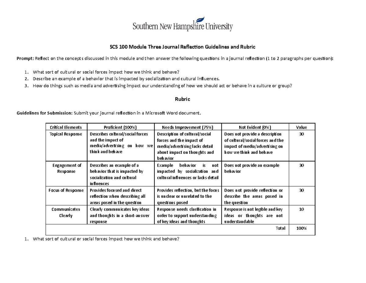 SCS100 3-4 - Professor Zhang - SCS 100 Module Three Journal Reflection ...