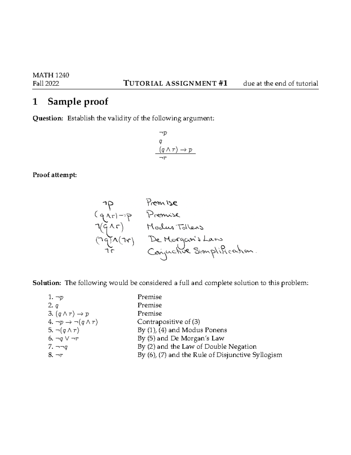 Lab assignment 1 - Solutions - MATH 1240 Fall 2022 TUTORIAL ASSIGNMENT #1 due at the end of ...