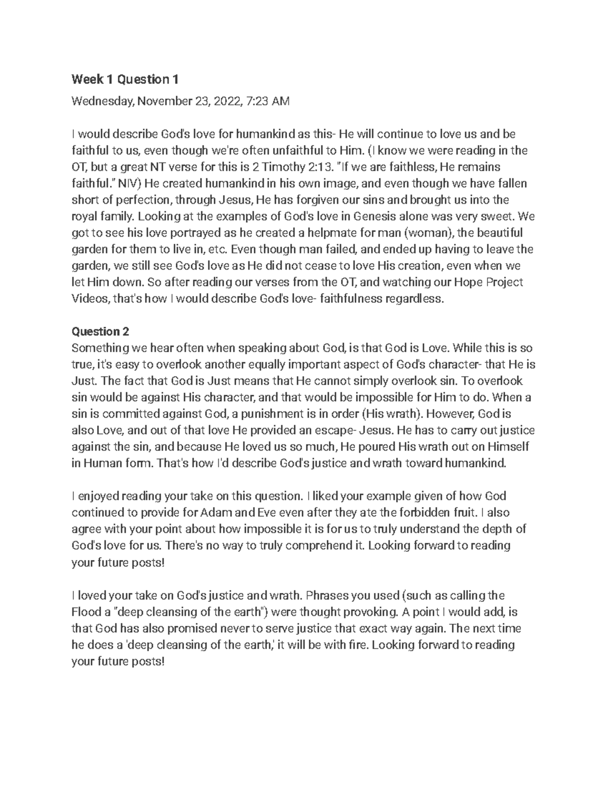Week 1 Christ and Culture Essay Responses - Week 1 Question 1 Wednesday ...