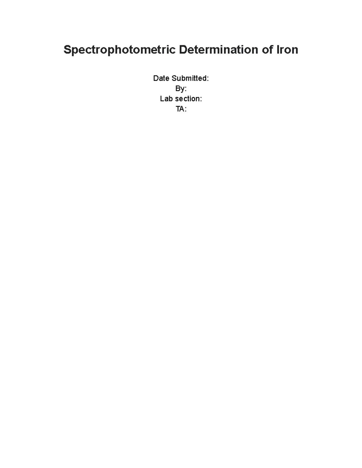 Fe Post Lab Short Report - Spectrophotometric Determination of Iron ...