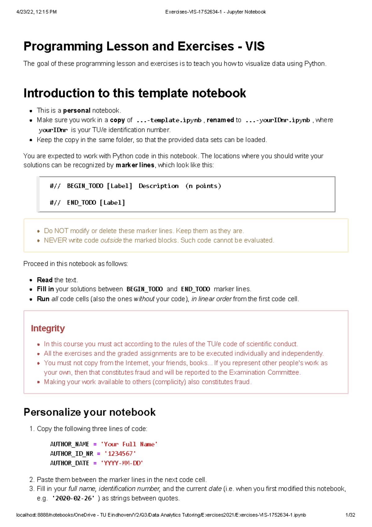 Exercises VIS 2021 2022 Full Score - Programming Lesson and Exercises - VIS The goal of these ...