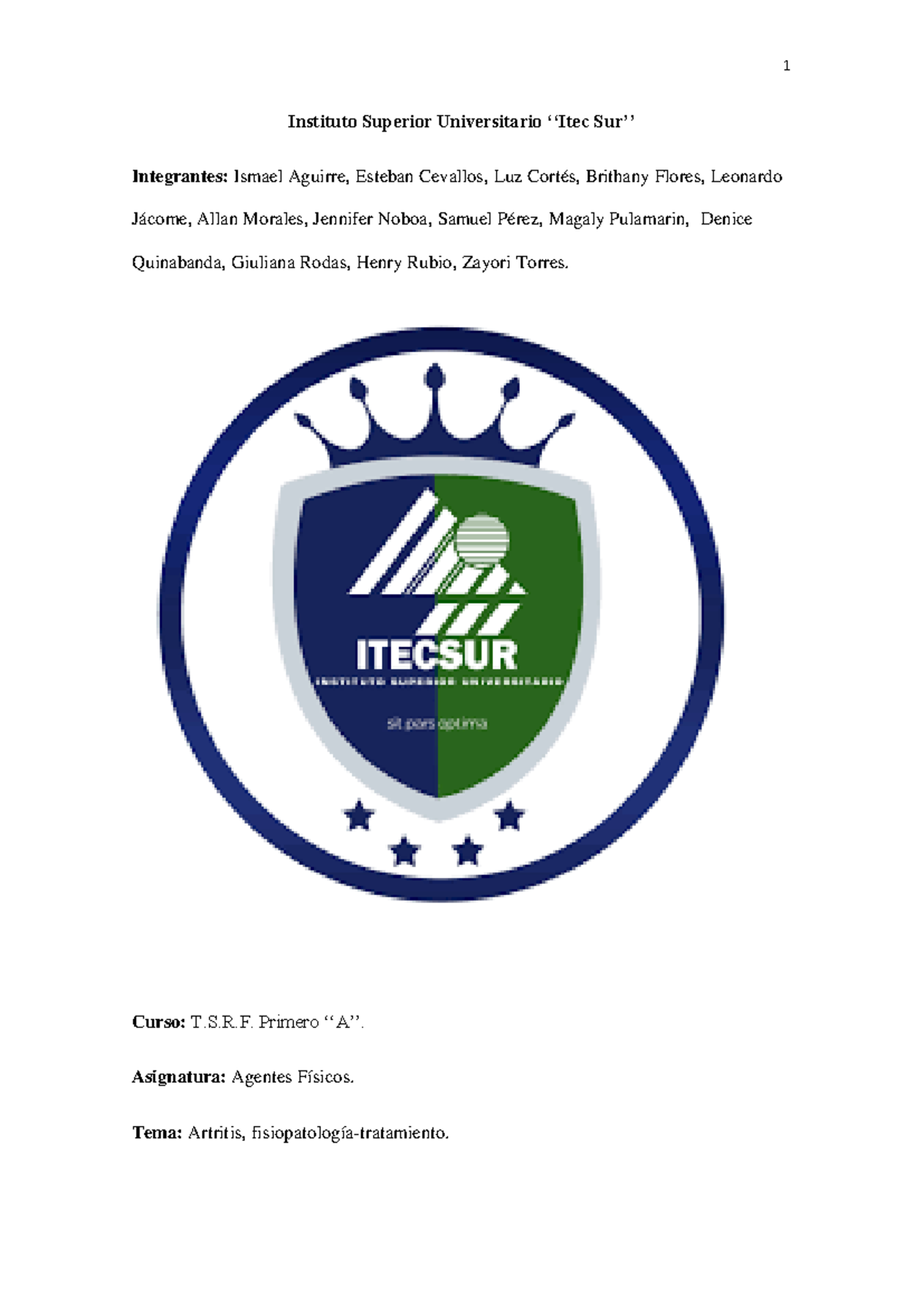 Informe Artritis - Instituto Superior Universitario ‘‘Itec Sur ...