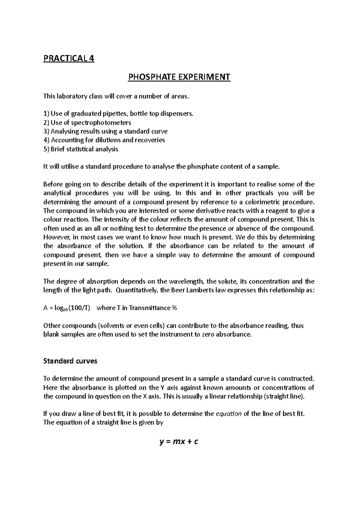 Practical 4 - Phosphate determination datasheet - PRACTICAL 4 PHOSPHATE ...