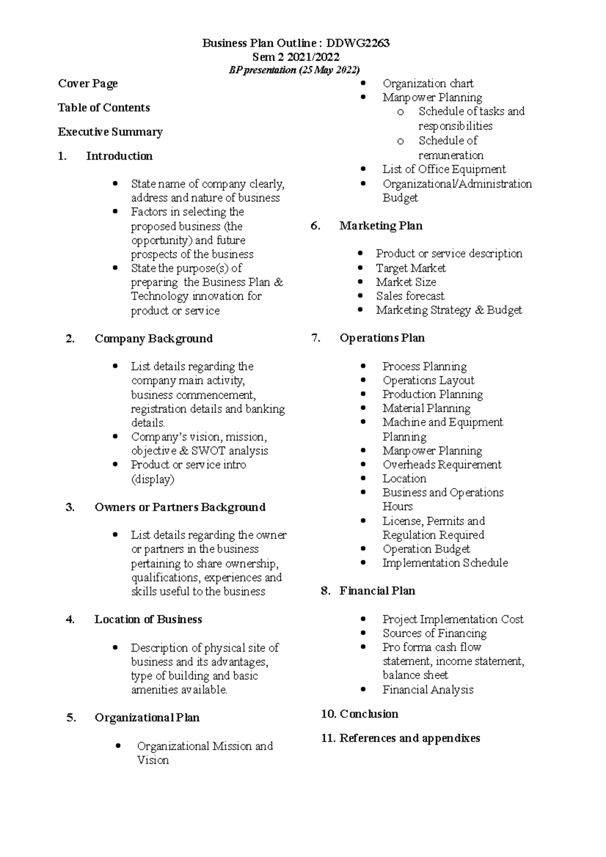 Business Plan Outline - Introduction State name of company clearly ...