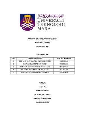 AUD339 Group Assignment - UiTM, CAMPUS ALOR GAJAH, MELAKA FACULTY OF ...