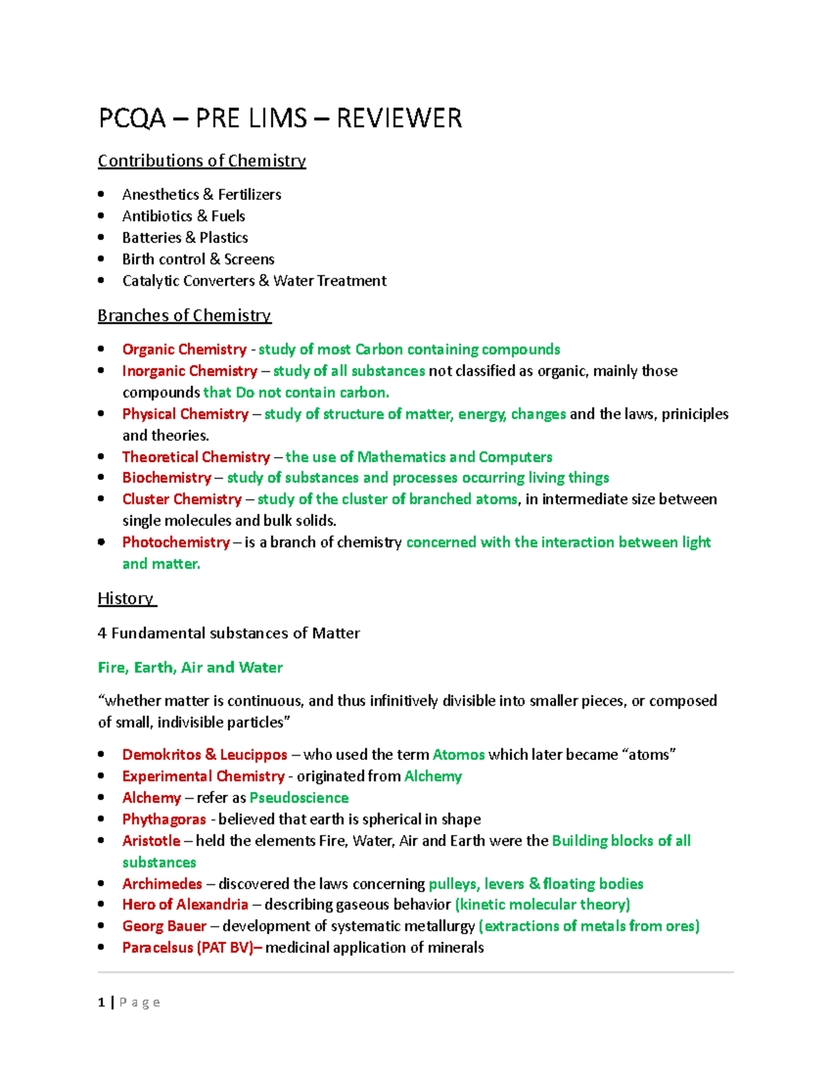PCQA Pre Lims Reviewer - PCQA – PRE LIMS – REVIEWER Contributions of Chemistry Anesthetics ...