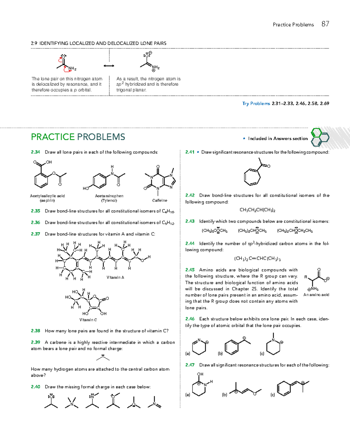 CH 2 Practice problems - Practice Problems 87 2 IDENTIFYING LOCALIZED AND DELOCALIZED LONE PAIRS ...