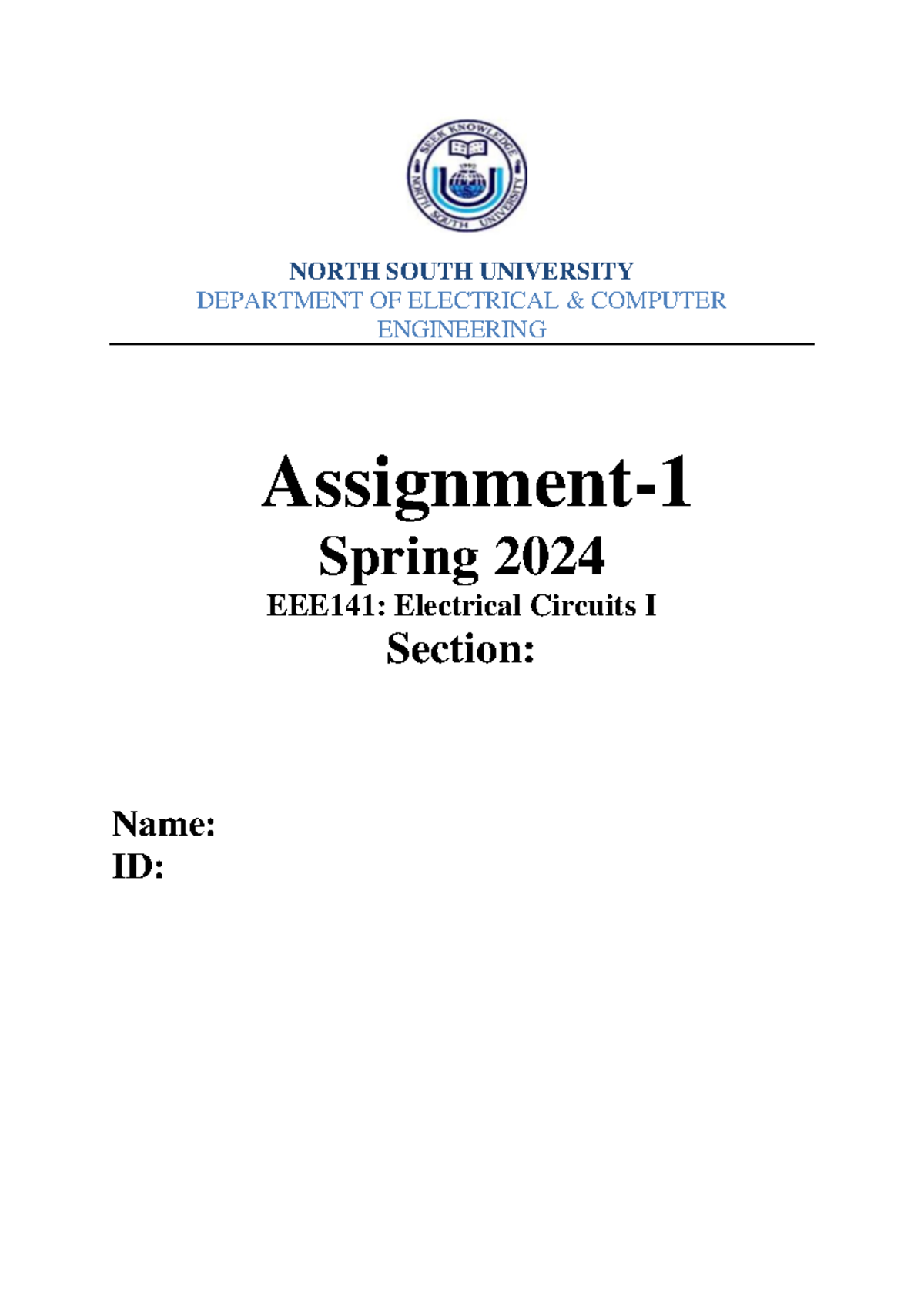 Assignment 1 Series Circuits - NORTH SOUTH UNIVERSITY DEPARTMENT OF ...