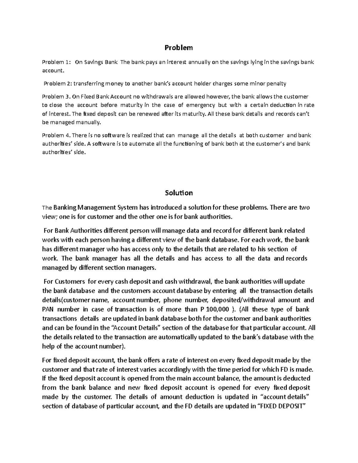 Problem Solution - none - Problem Problem 1: On Savings Bank The bank ...