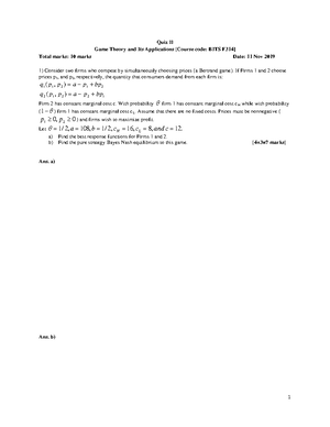 BITS F314 - Game theory and applications - SECOND SEMESTER 2021- COURSE ...