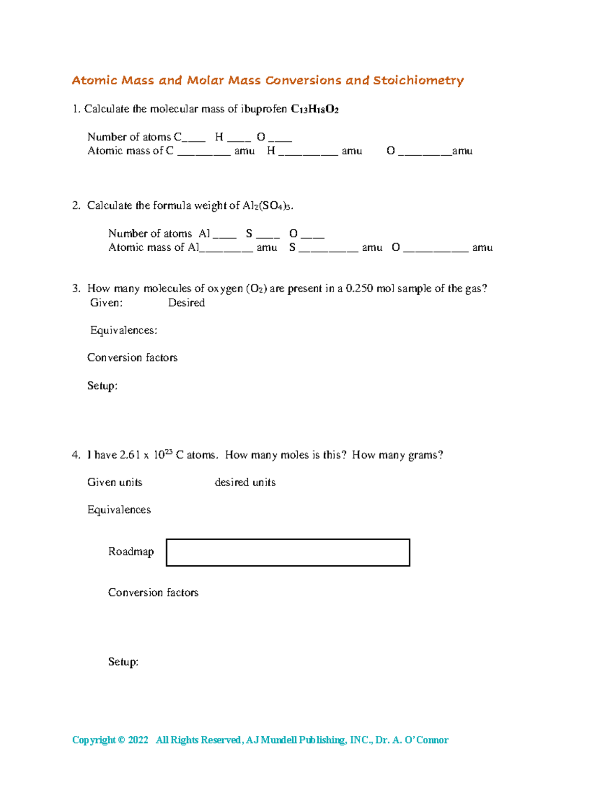 Atomic Massand Molar Mass Conversionsand Stoichiometry - Copyright ...