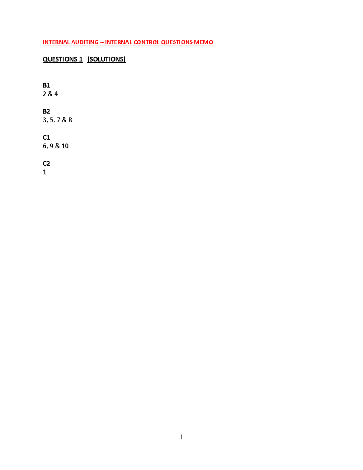 Internal Control Revision Questions Memos - INTERNAL AUDITING ...
