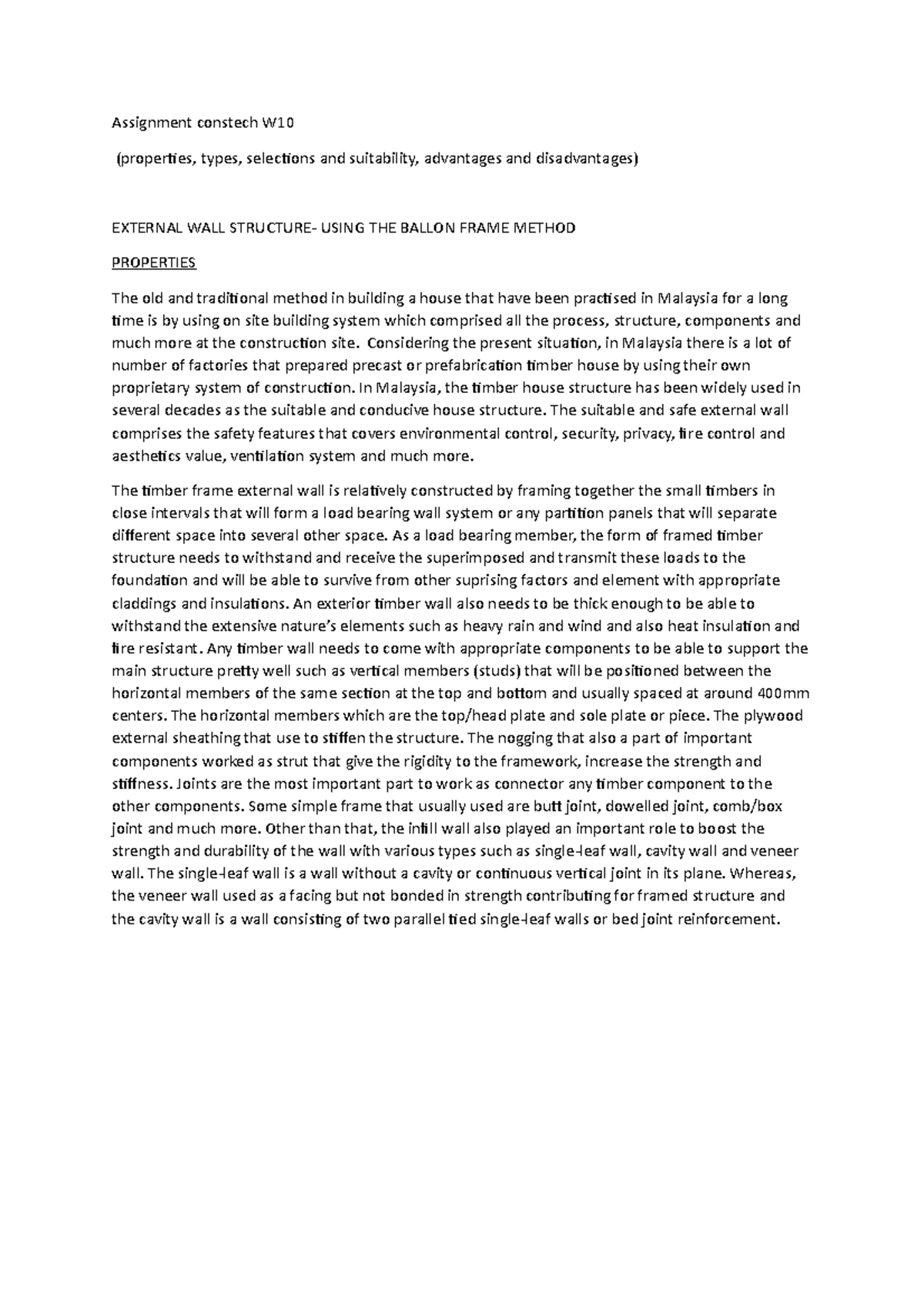 Assignment constech W10 - Assignment constech W (properties, types, selections and suitability ...