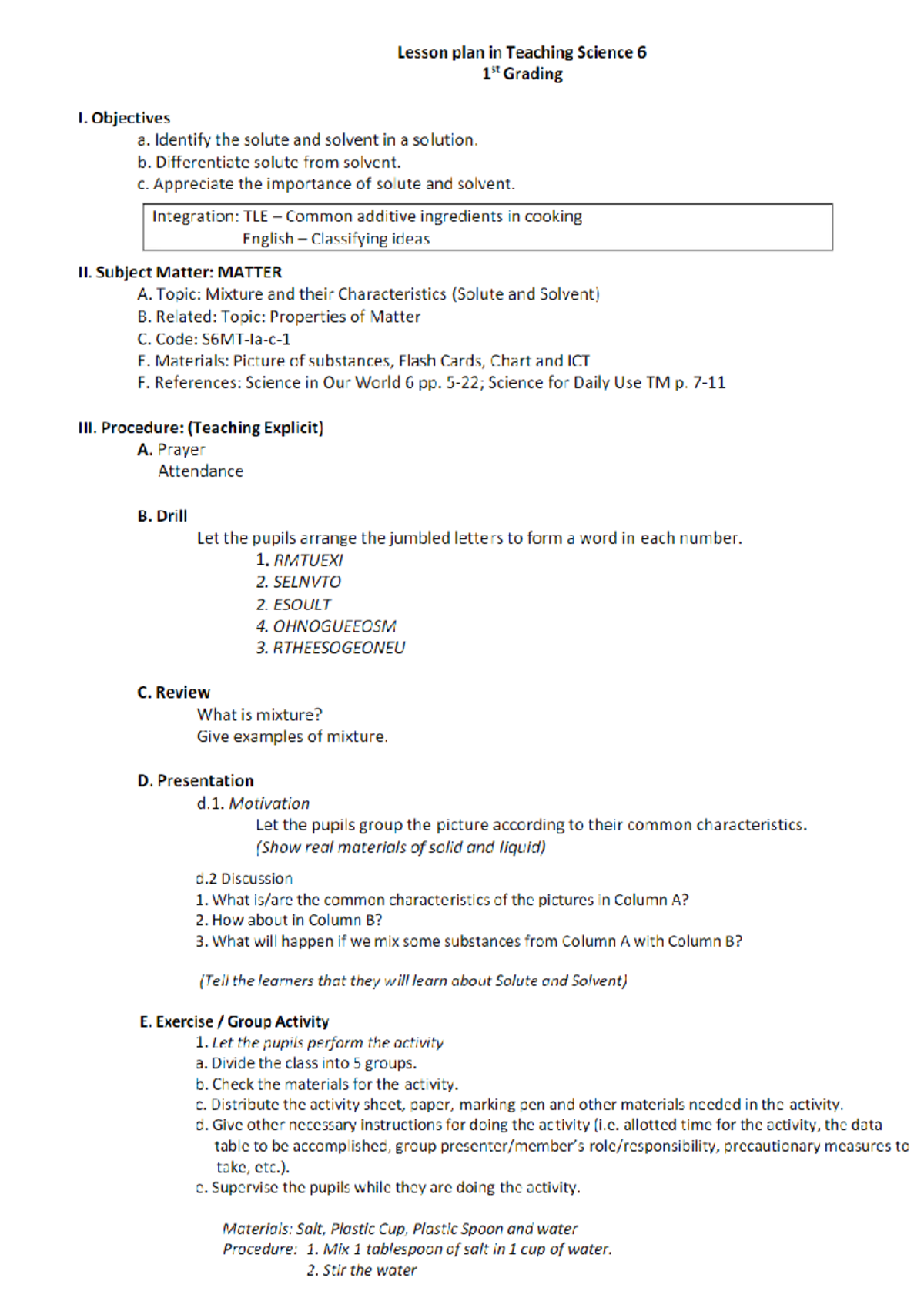COT Lesson Plan Science 6 - BSED- English - Studocu