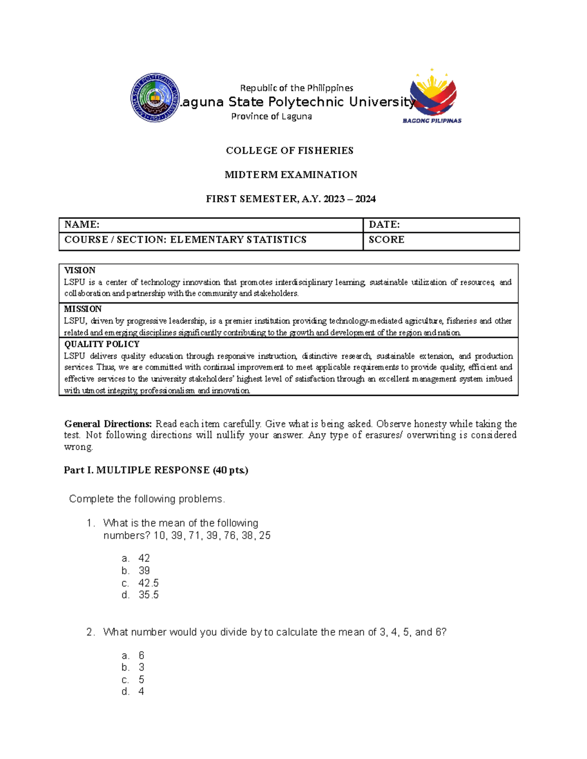 M5 L1 Mean Median Mode Practice Probs - Republic of the Philippines ...