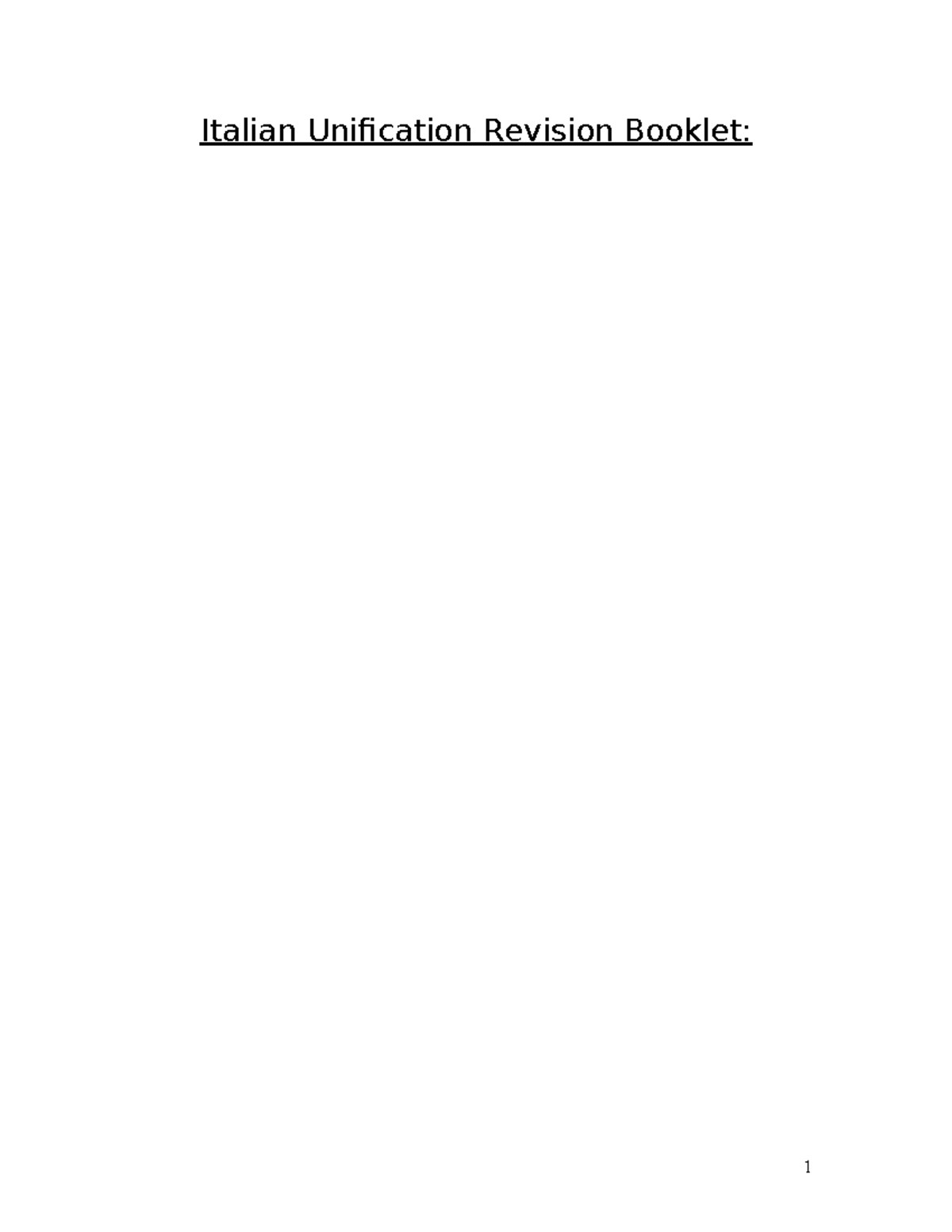 Italian unification revision booklet - Italian Unification Revision ...