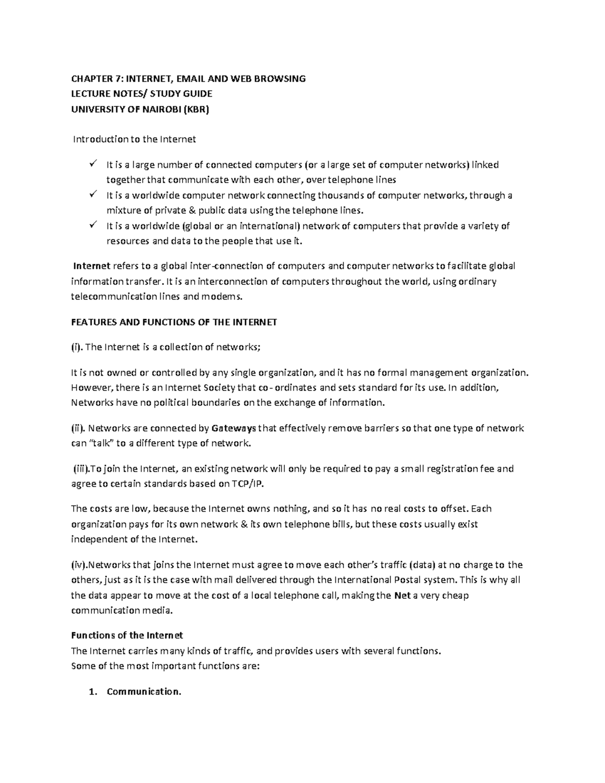 HOW TO USE THE Internet AND Email Notes - CHAPTER 7: INTERNET, EMAIL ...