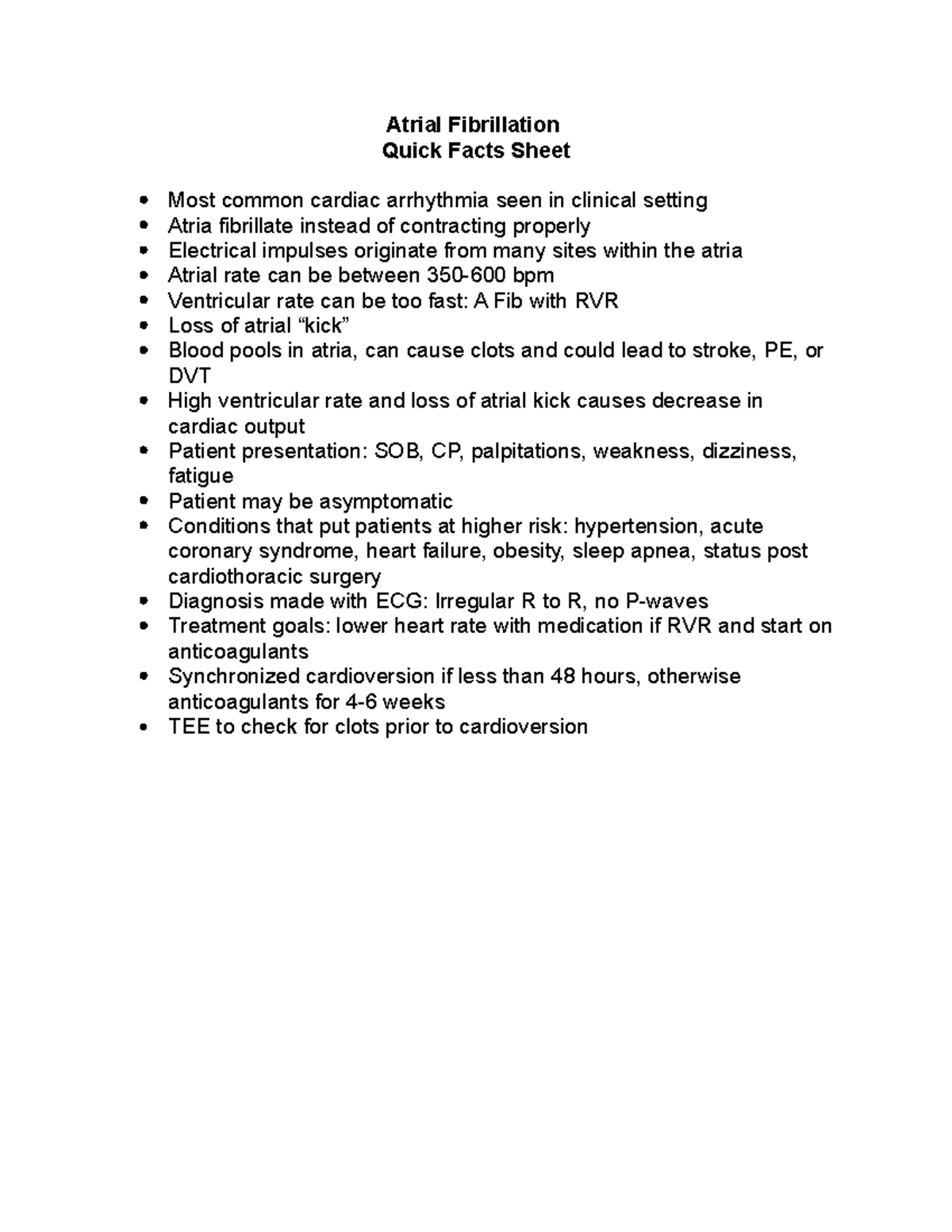 Atrial Fibrillation 2 - Atrial Fibrillation Quick Facts Sheet Most ...