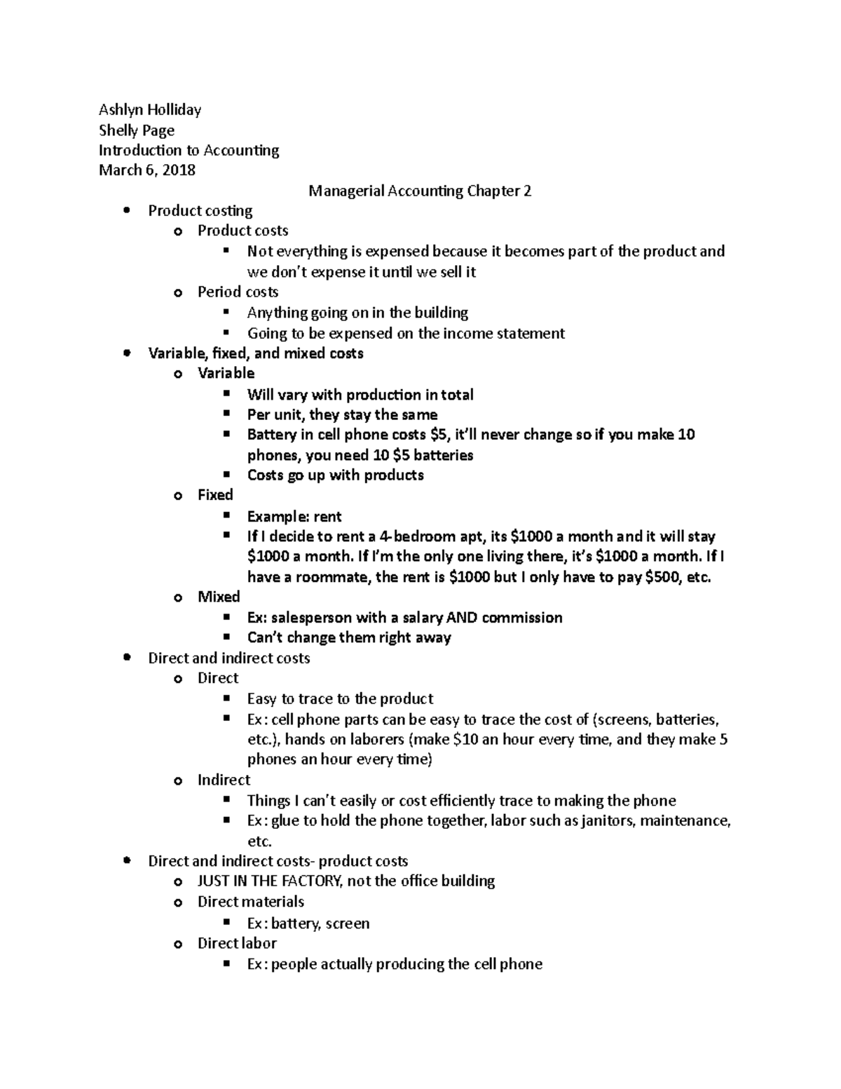 Managerial Chapter 2 - Professor Shelly Page - Ashlyn Holliday Shelly ...