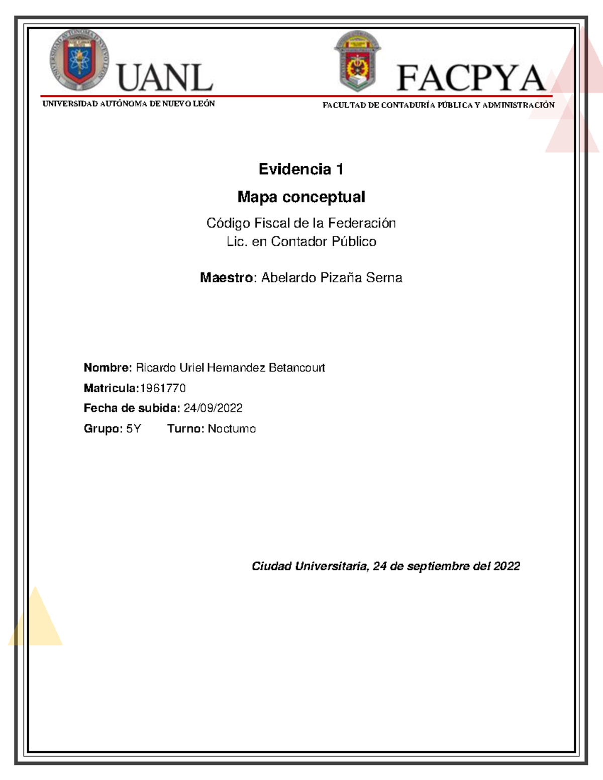 Ev1 CFF 1961770 - GNFF - Evidencia 1 Mapa conceptual Código Fiscal de la Federación Lic. en ...