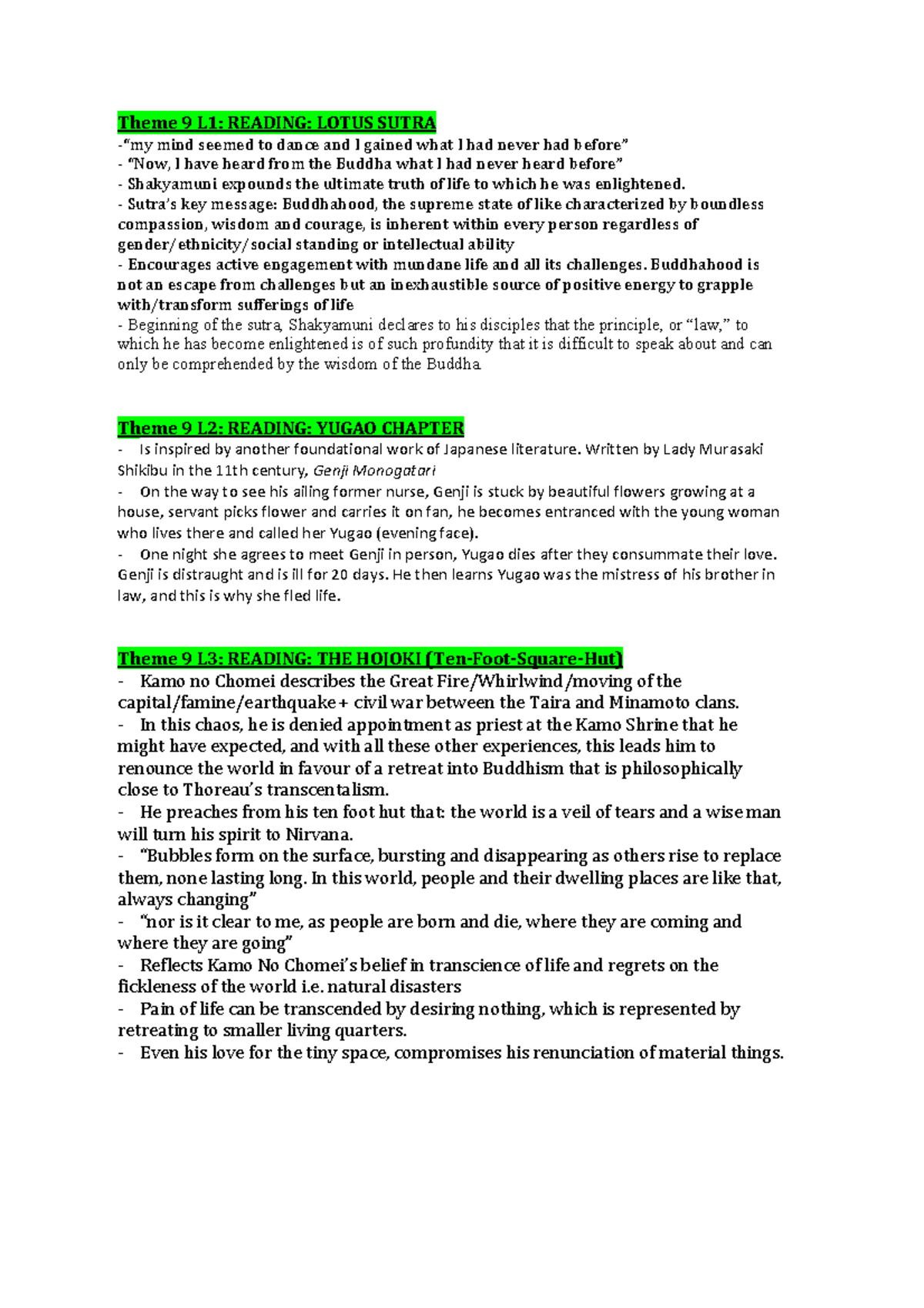 RELG253Theme 9and10Reading Notes - Theme 9 L1: READING: LOTUS SUTRA ...