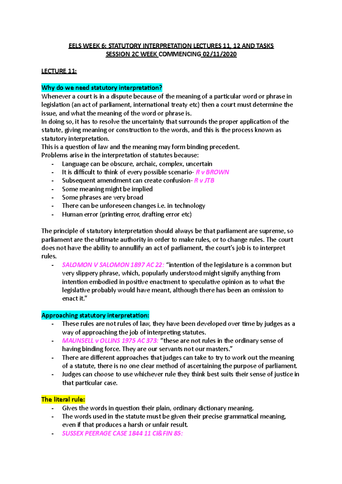 EELS Week 6 Lectures 11 and 12- task 2c - EELS WEEK 6: STATUTORY ...