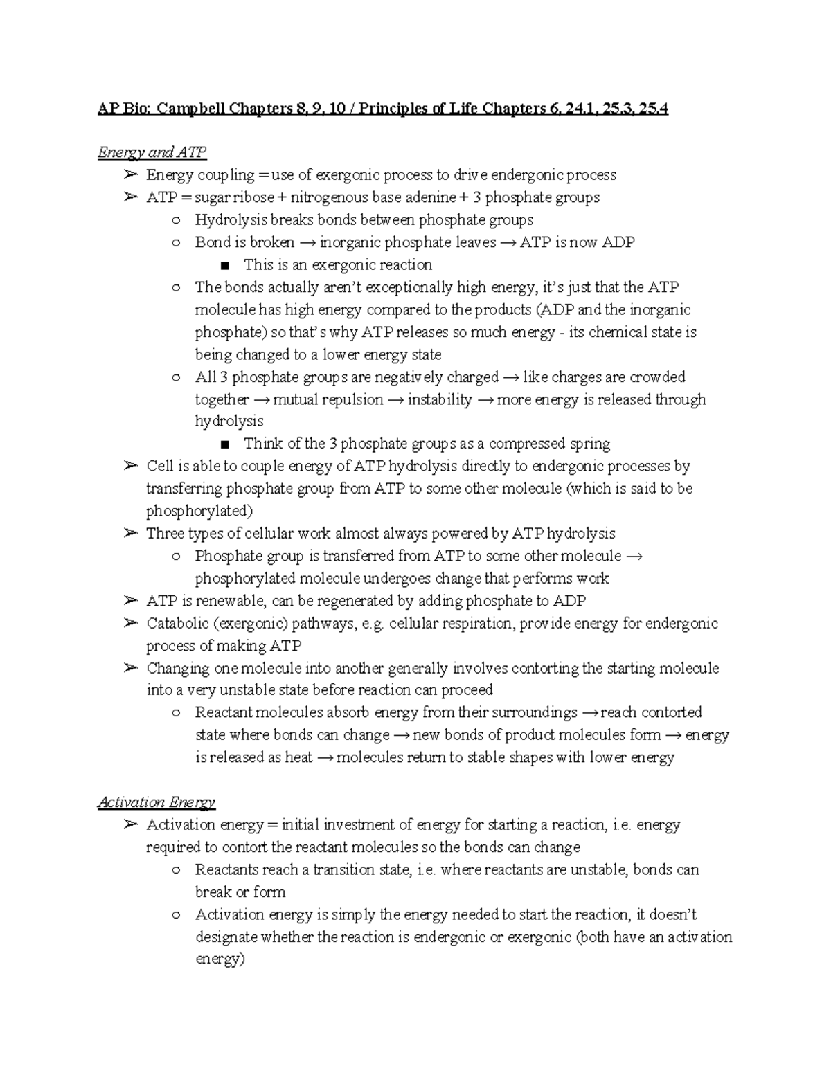 AP Bio Chapters 6, 24, 25 - Energy and Plants - AP Bio: Campbell ...