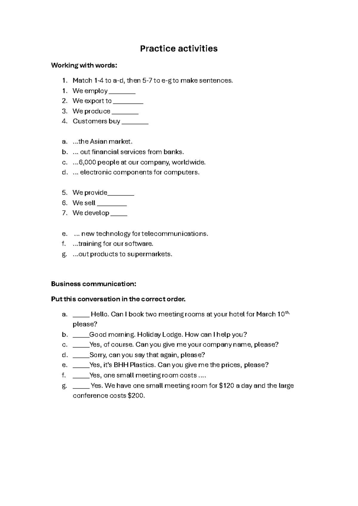 Practice activities - tarea - Practice activities Working with words: 1 ...