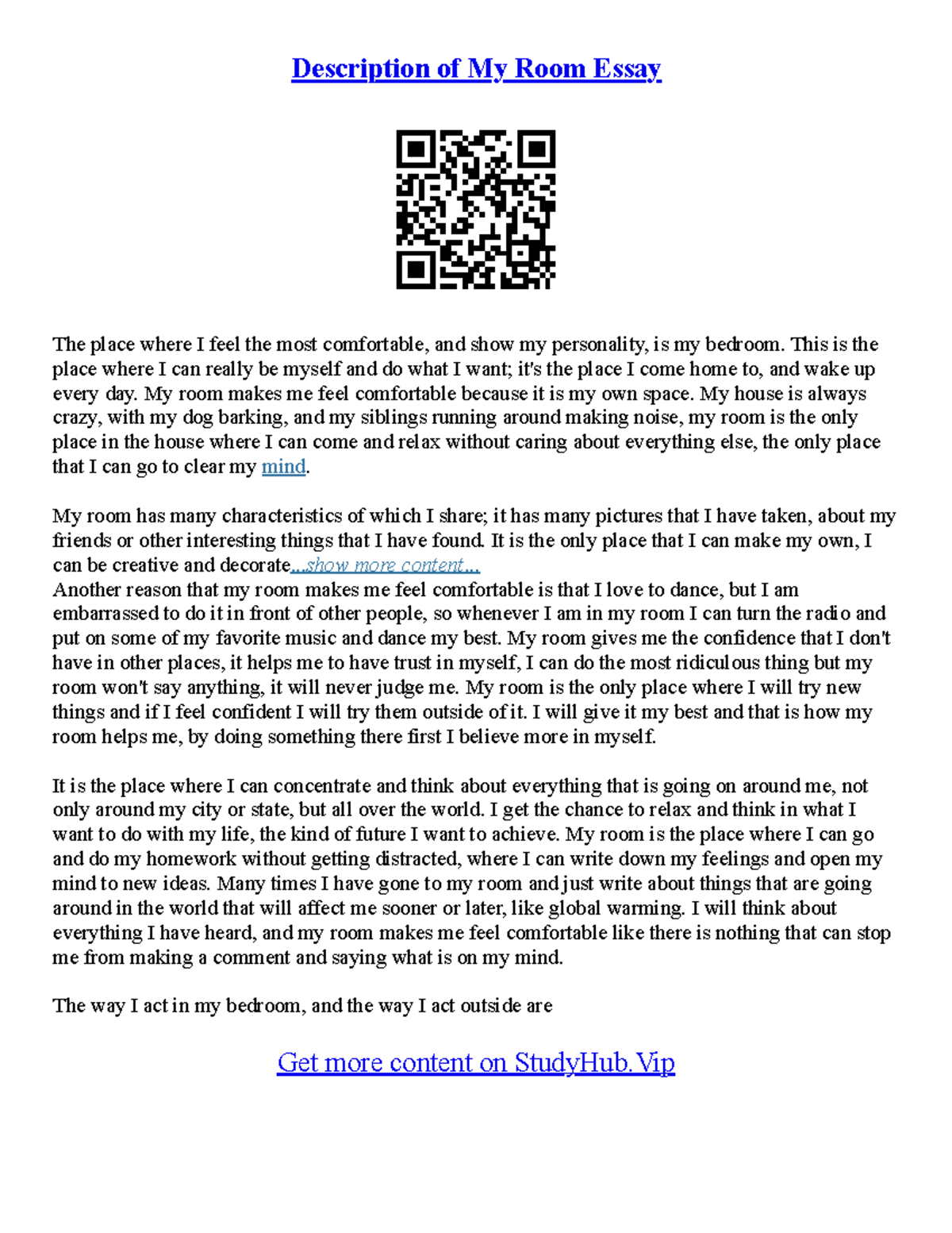 A Descriptive Essay About A Place - Description of My Room Essay The ...