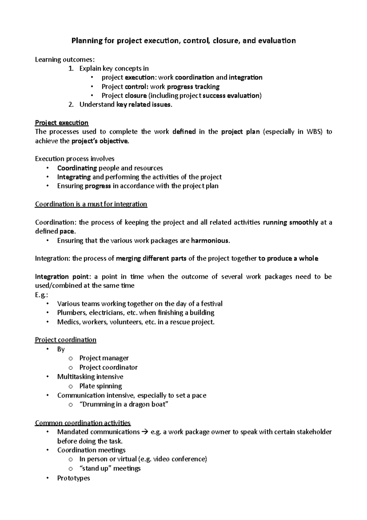 Planning For Project Execution Control Closure And Evaluation