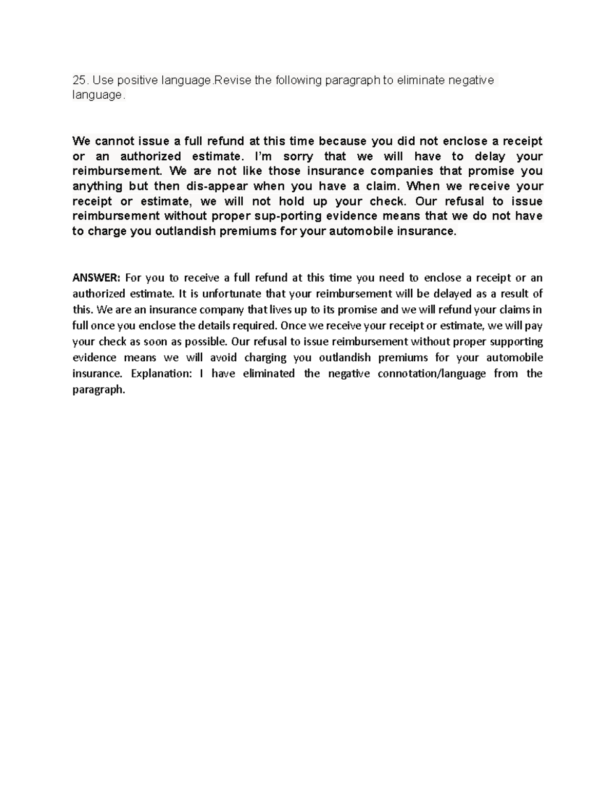 Chapter 5 Asdasdasdas Use Positive Language The Following Paragraph To Eliminate Negative