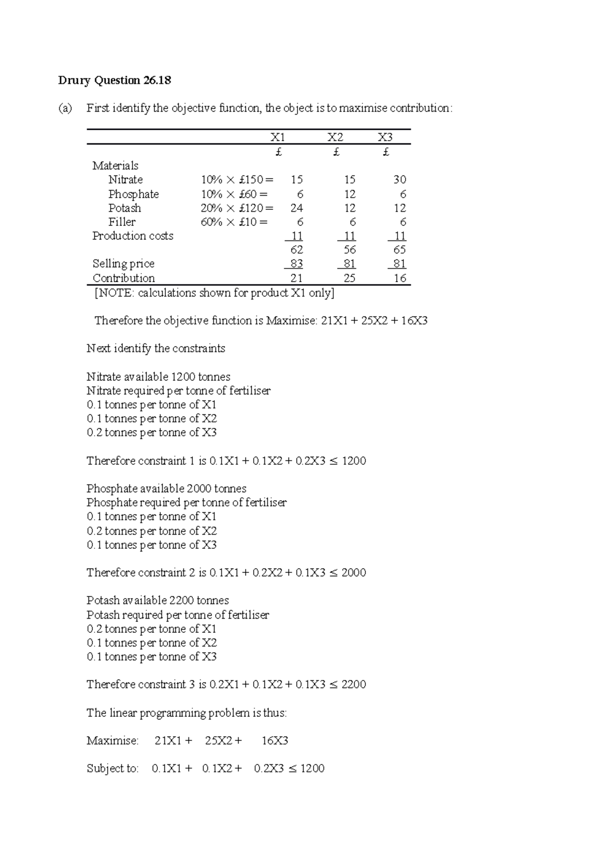 Drury Question 26.18 - answers - Drury Question 26. (a) First identify ...