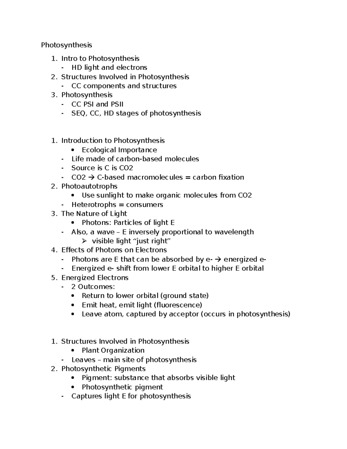 Bio notes photosynthesis - Photosynthesis 1. Intro to Photosynthesis ...