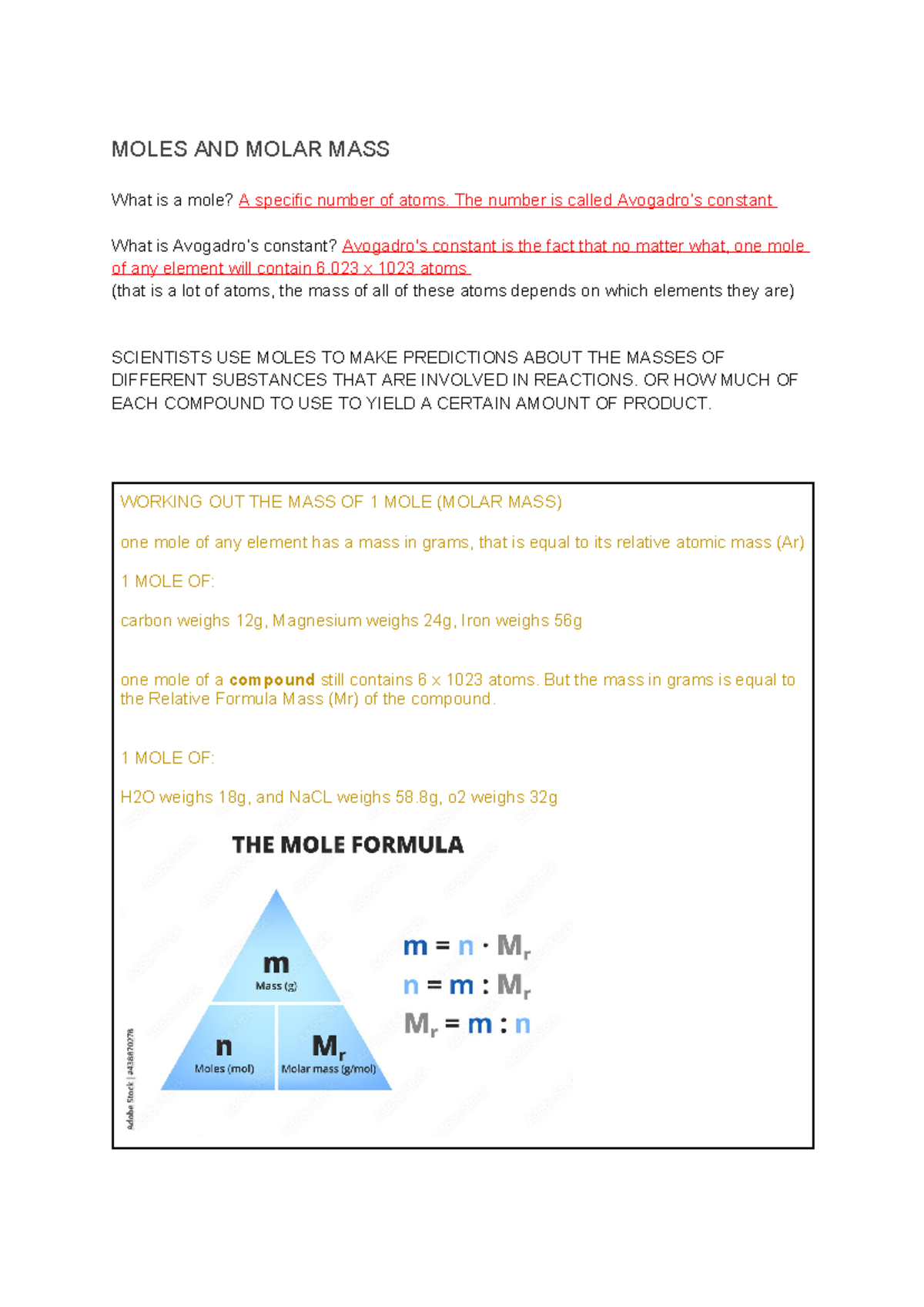 Moles Calculation - MOLES AND MOLAR MASS What is a mole? A specific ...
