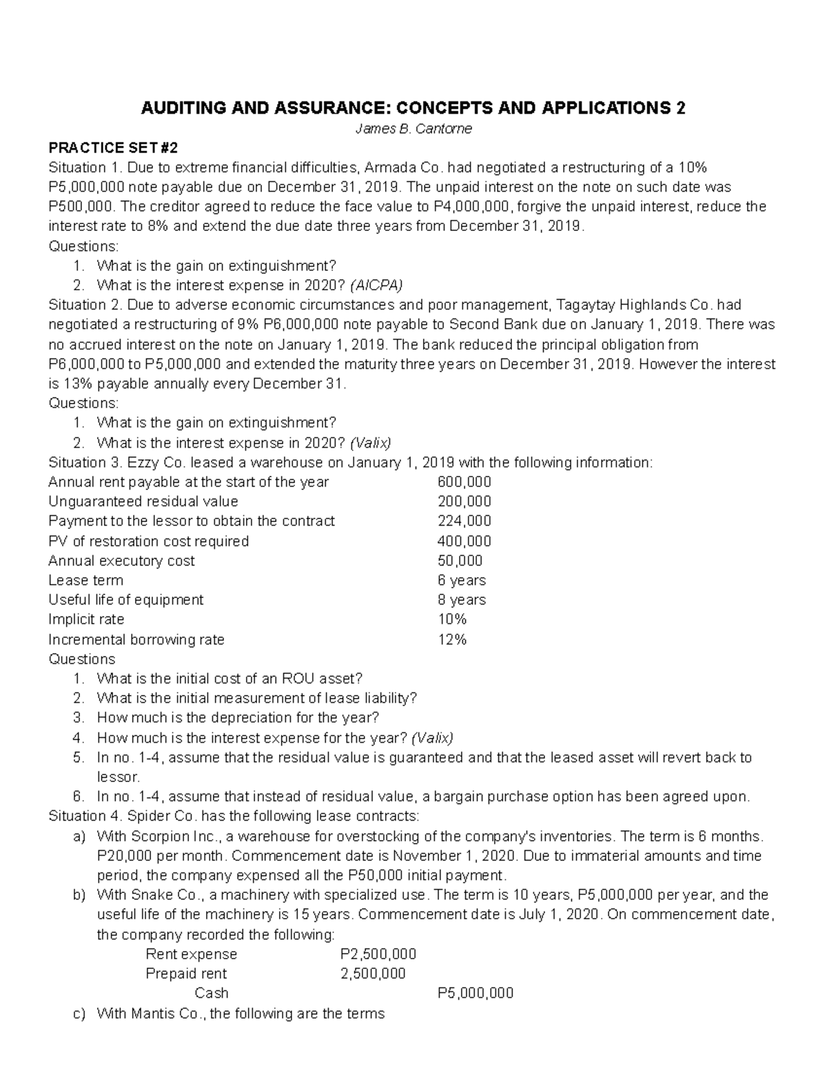 AACA-2-Student-Practice-Set-2 - AUDITING AND ASSURANCE: CONCEPTS AND APPLICATIONS 2 James B ...