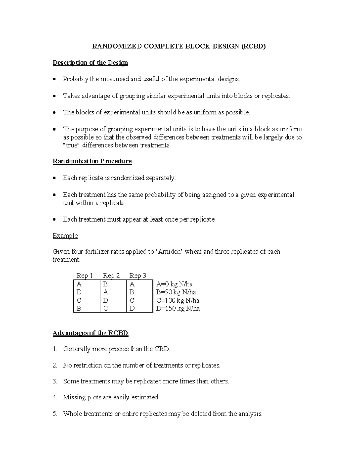 RCBD revised notes - RANDOMIZED COMPLETE BLOCK DESIGN (RCBD ...