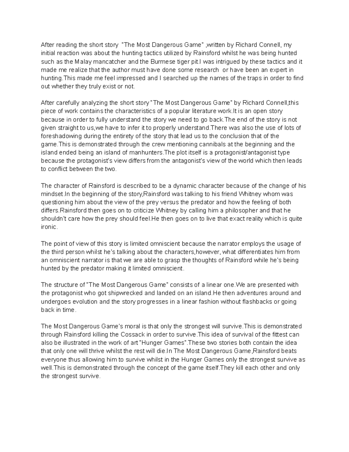 The most dangerous game - After reading the short story “The Most ...