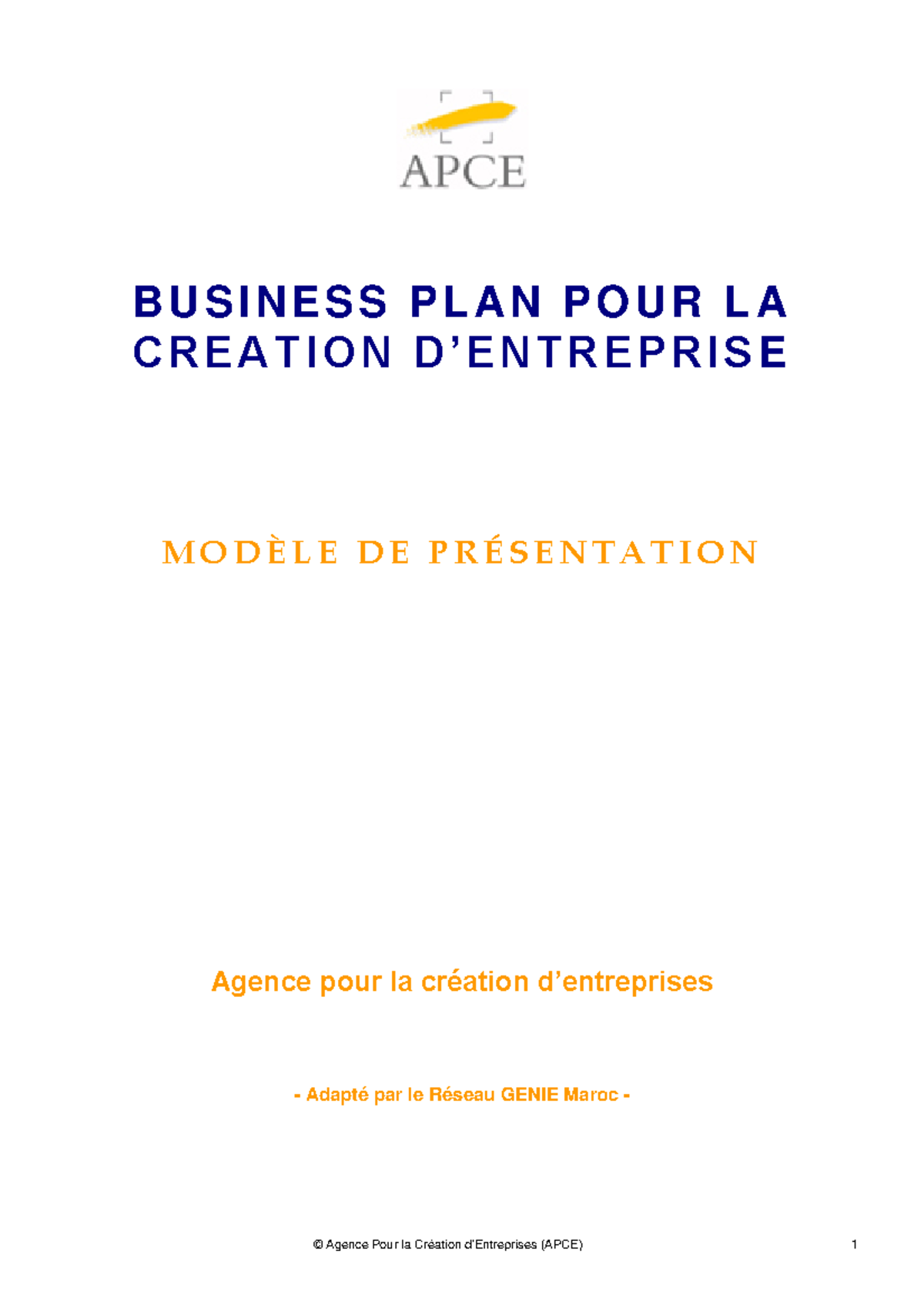 Dossier Business Plan APCE- Genie - B U S I N E S S P L A N P O U R L A ...
