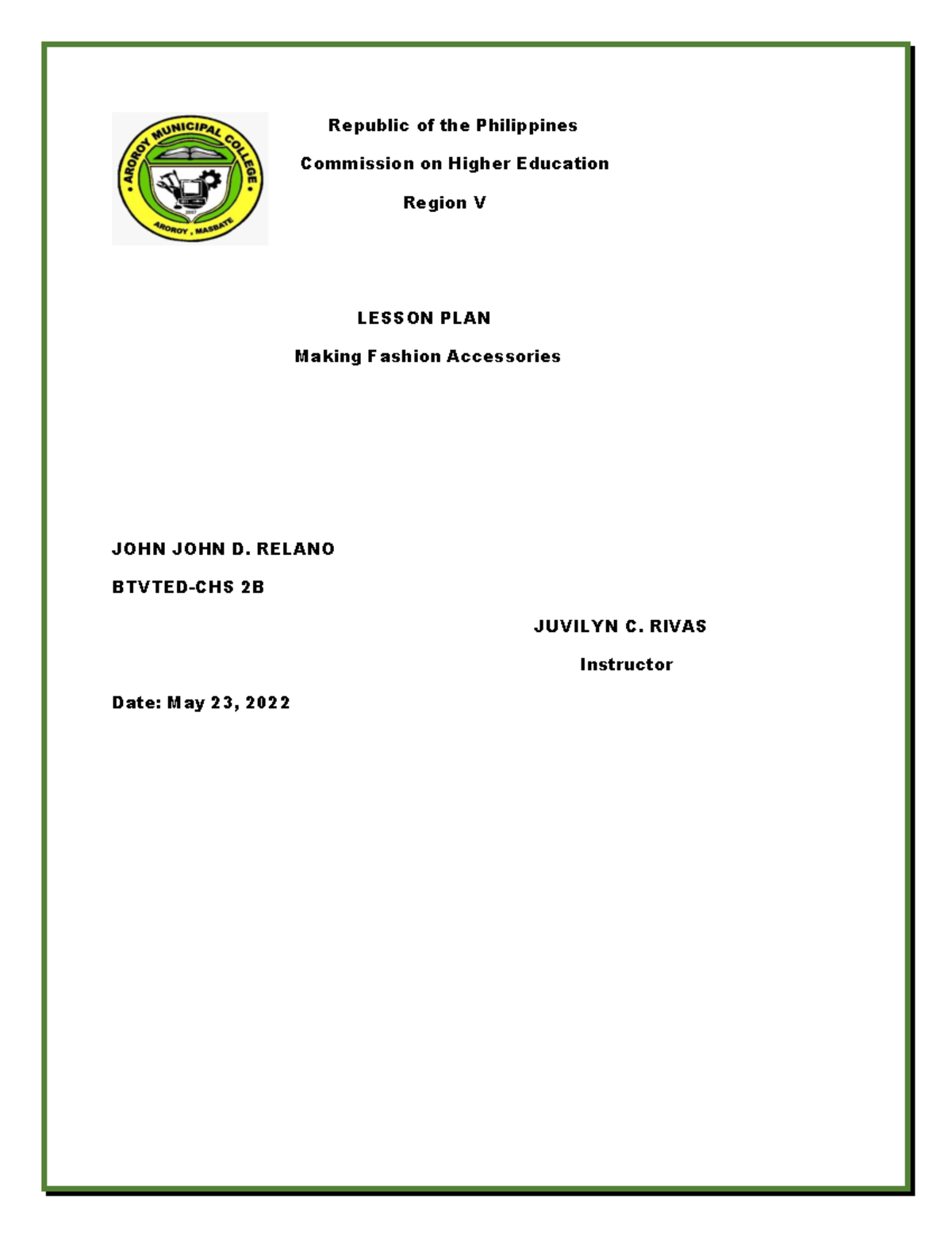 Learning-Plan - Republic of the Philippines Commission on Higher ...