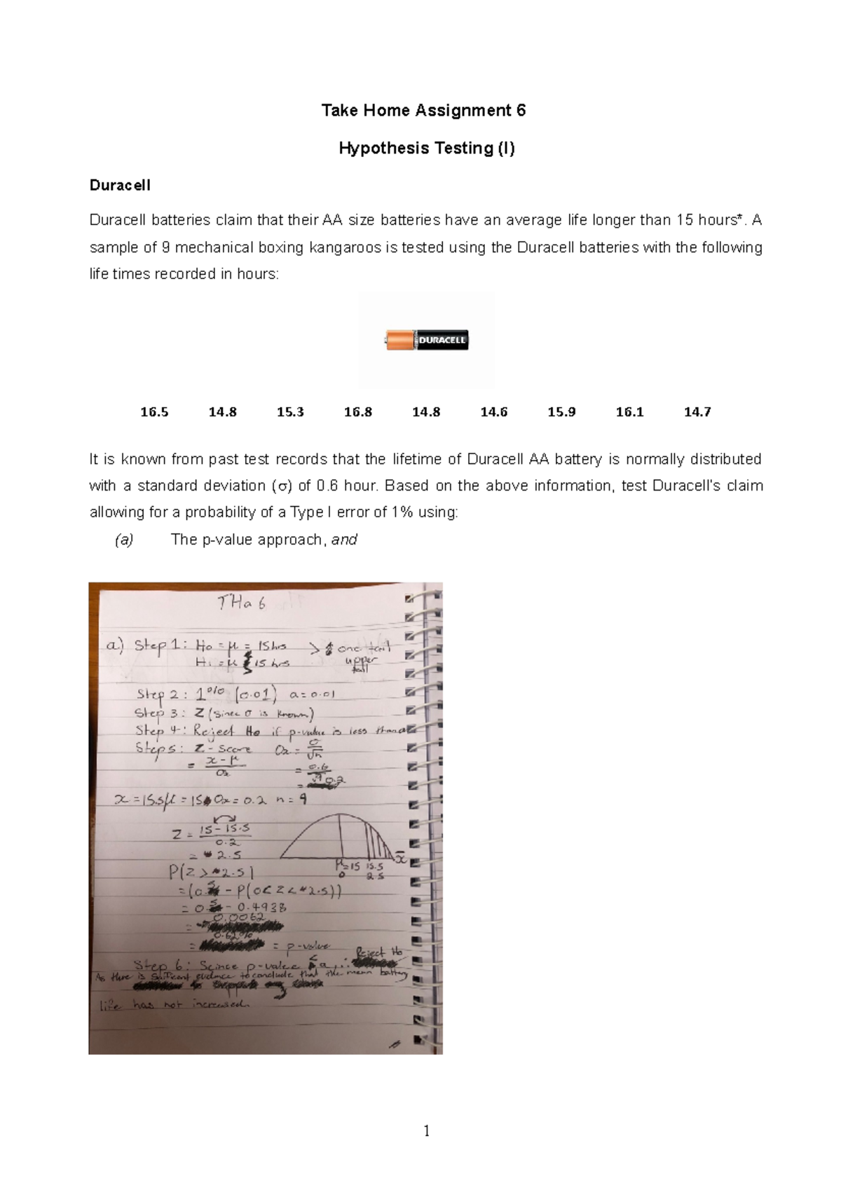 BSB123 THA 6 Hypothesis Testing - Take Home Assignment 6 Hypothesis ...