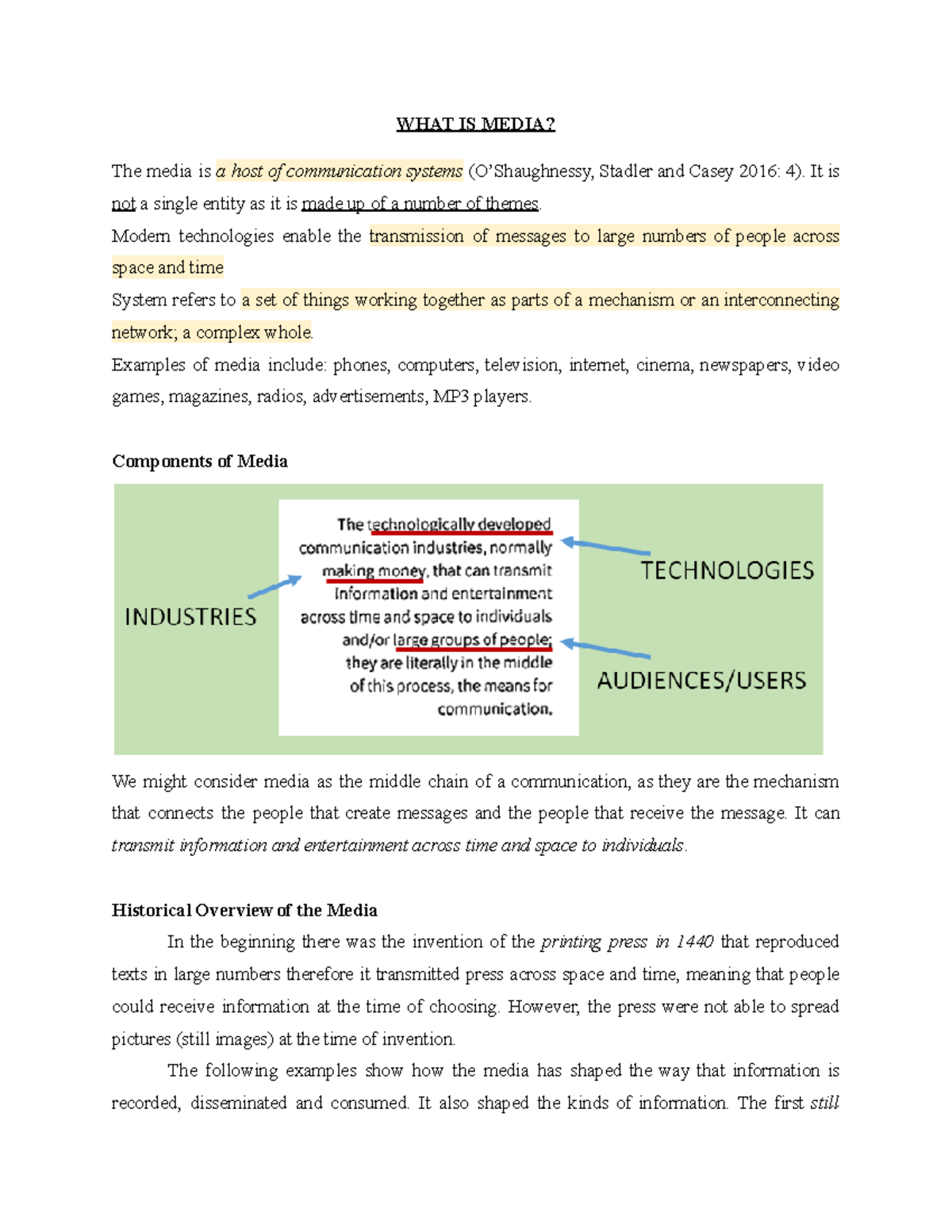 AMU1277 Week 2 - Week 2 lecture notes - WHAT IS MEDIA? The media is a ...