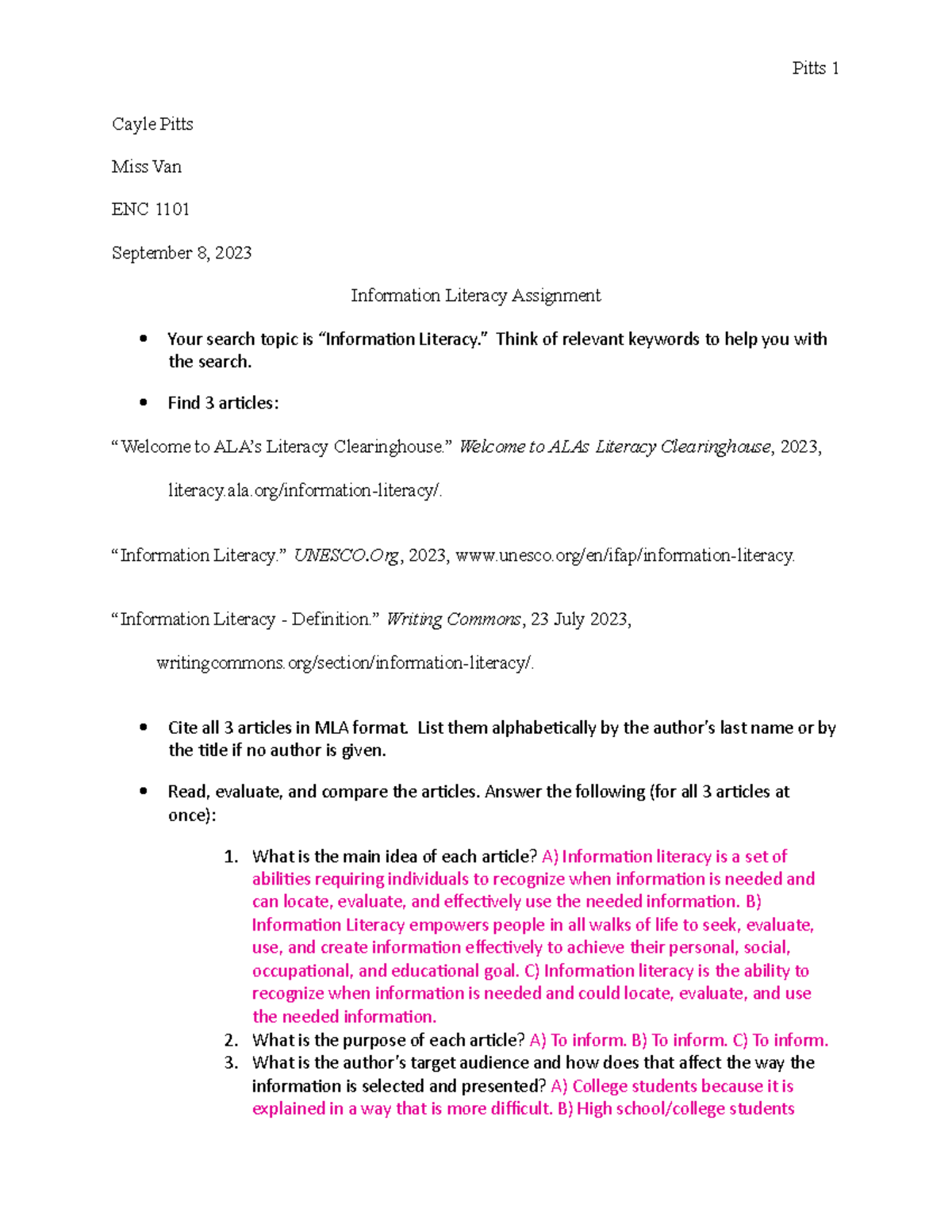 Information Literacy - ” Think of relevant keywords to help you with ...